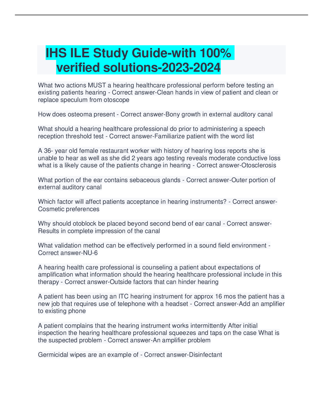 IHS ILE Study Guide-with 100% verified solutions-2023-2024 – Scholarfriends - Scholarfriends